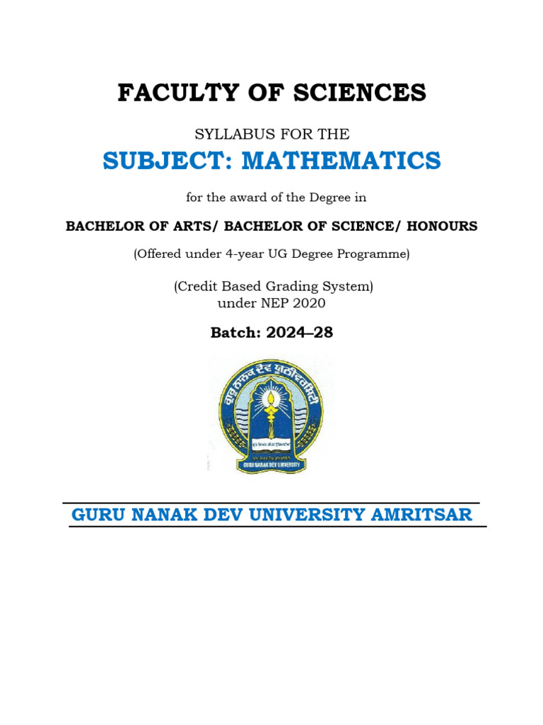 Mathematics Syllabus for BA/BSc 2024-28 | PDF | Matrix (Mathematics ...