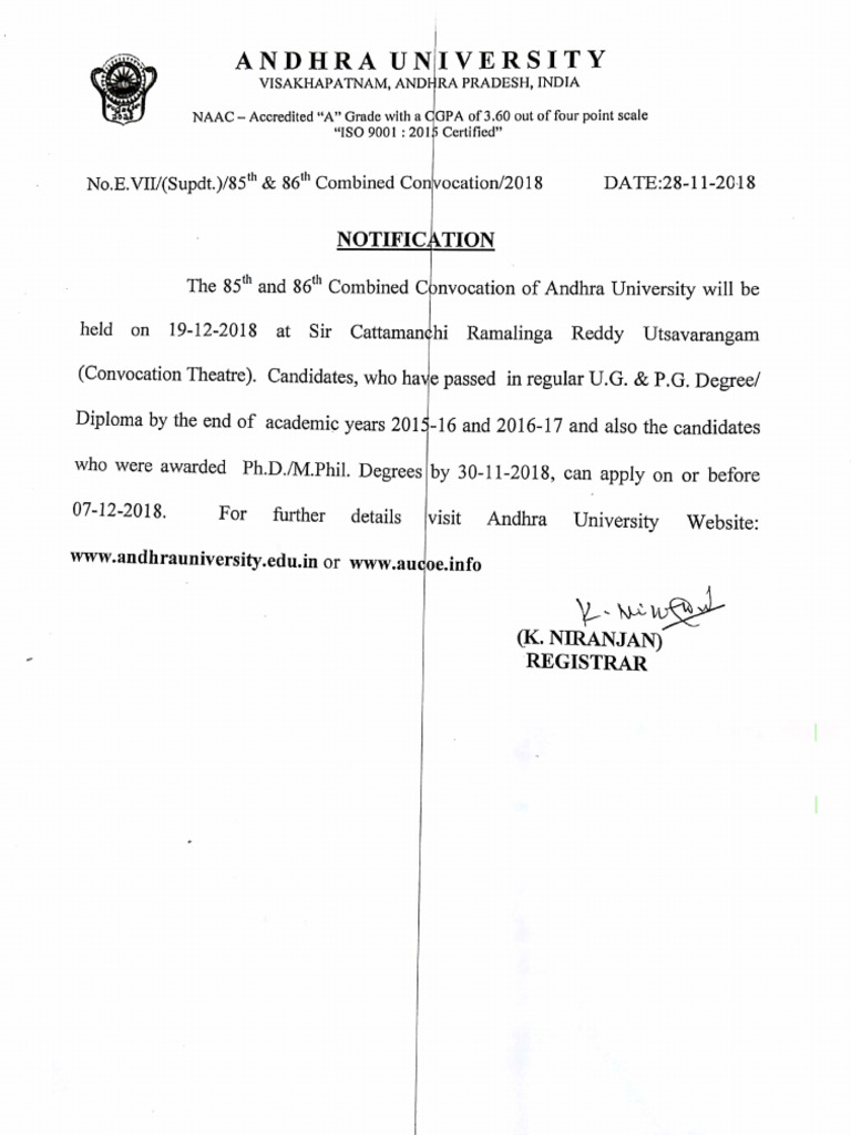 85th and 86th Convocation Notification | PDF