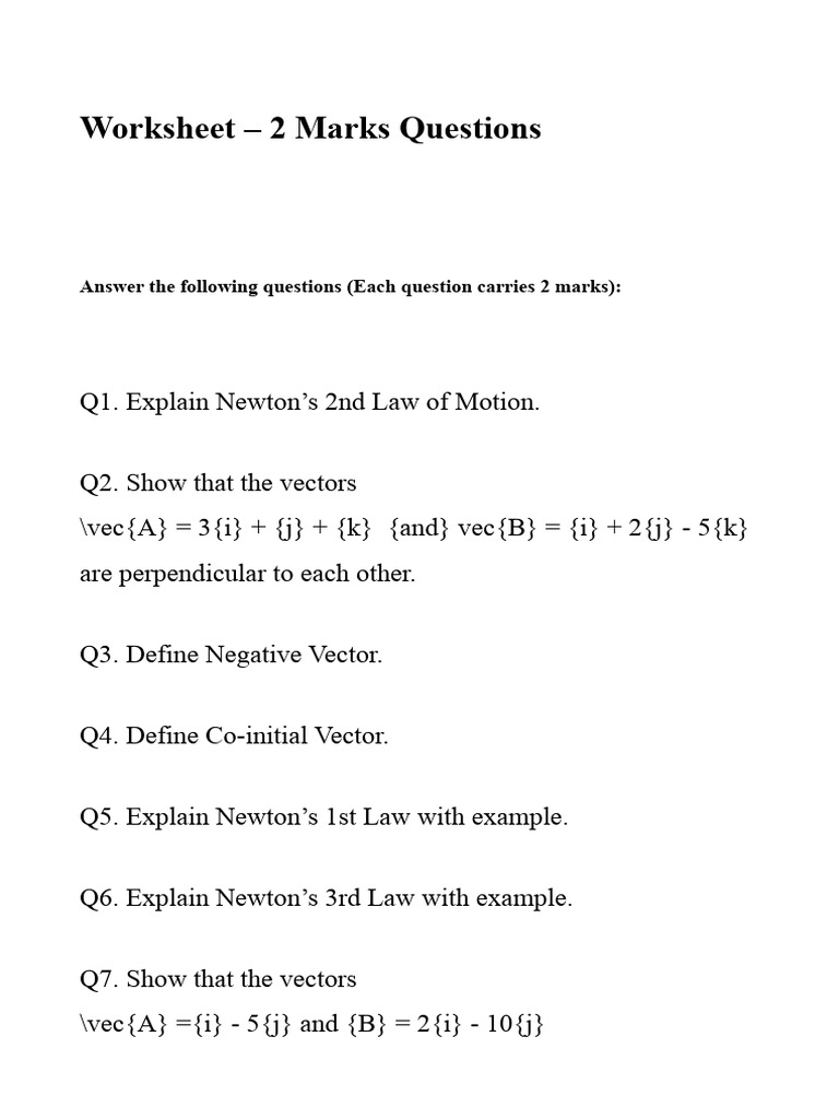 2 Marks Physics Worksheet | PDF