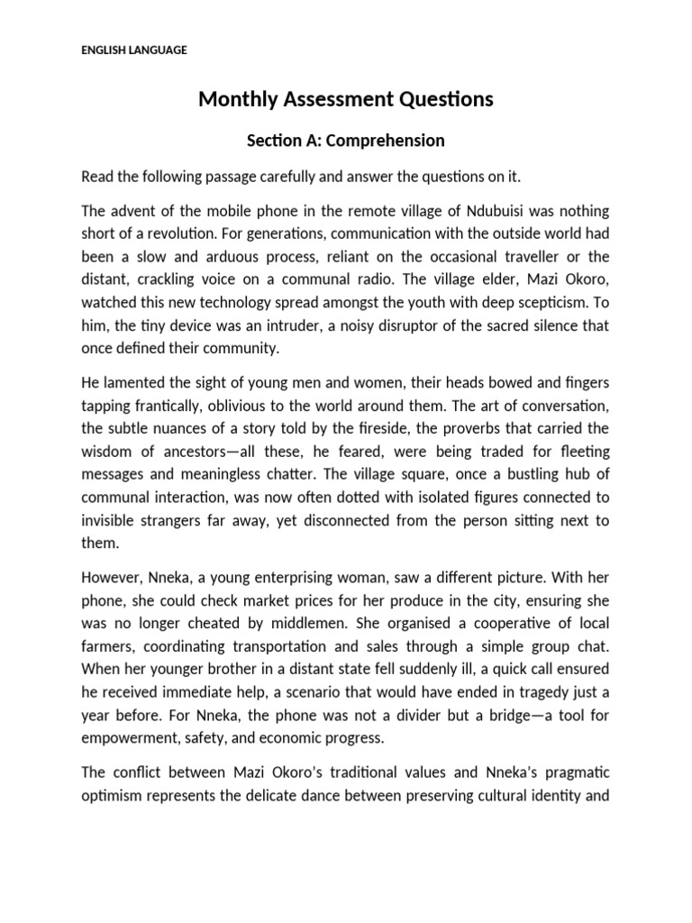 Monthly Assessment ENG LANG | PDF