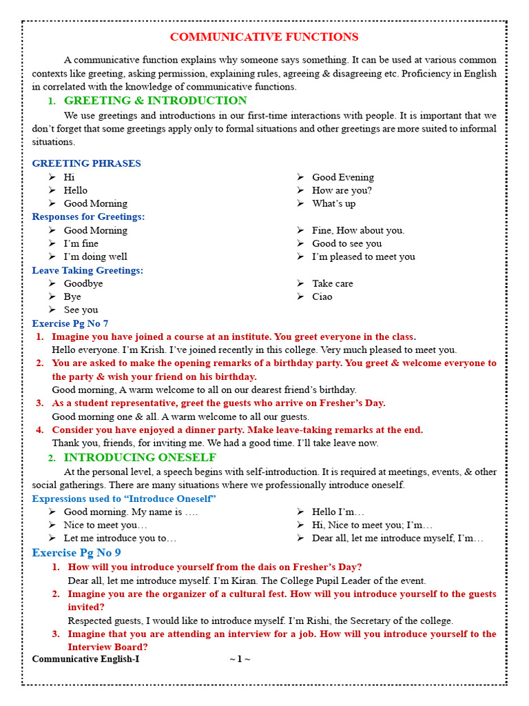 Communicative English Manual-I | PDF