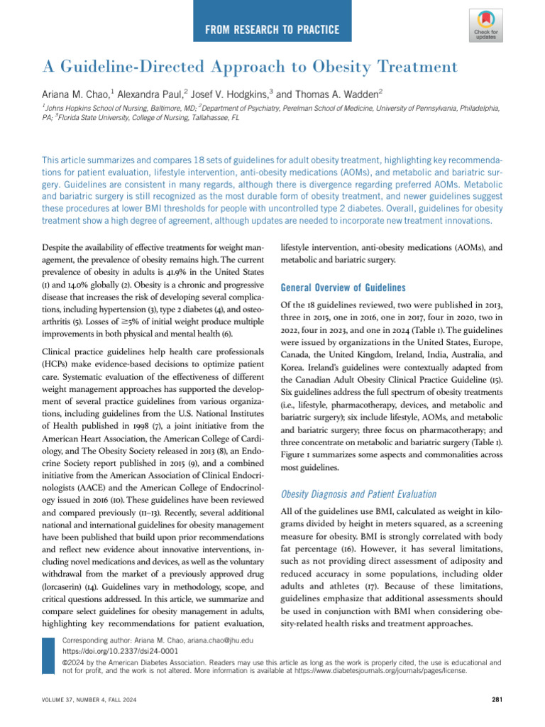 A Guideline-Directed Approach To Obesity Treatment | PDF | Obesity ...