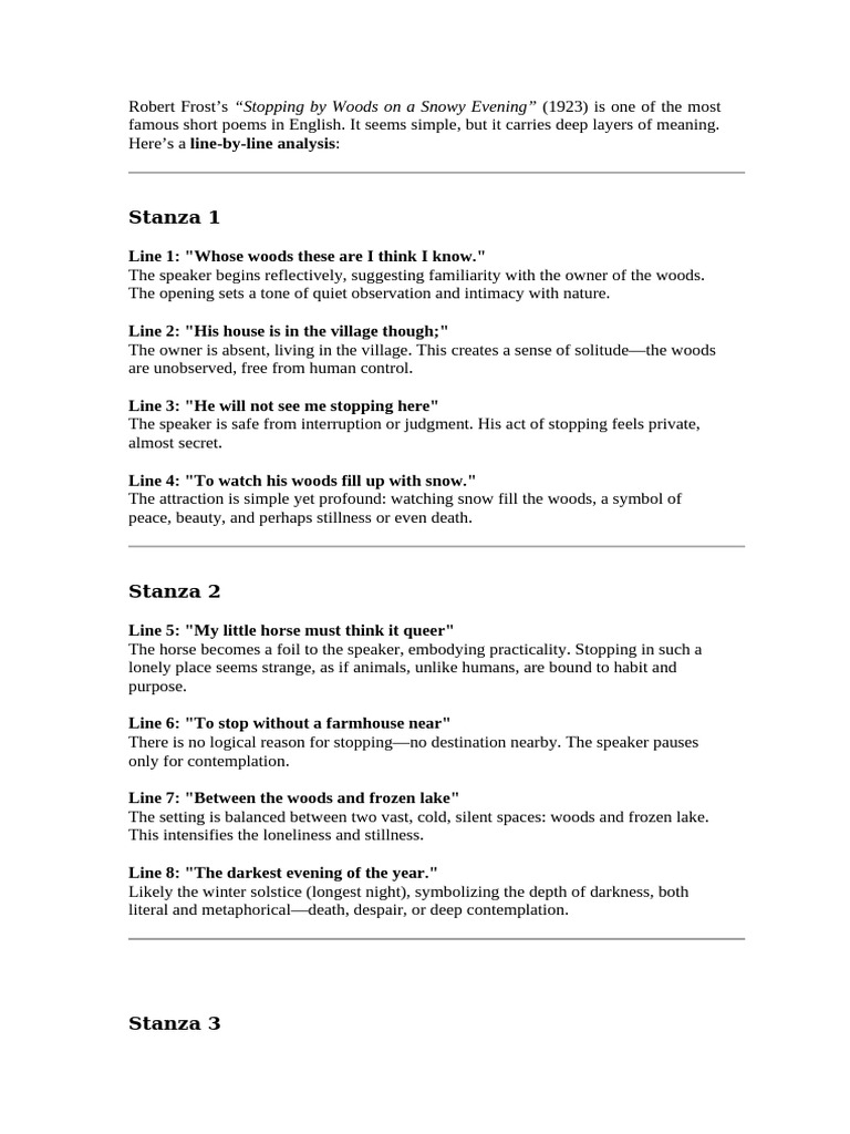 Line-by-Line Analysis of Frost's Poem | PDF | Solitude