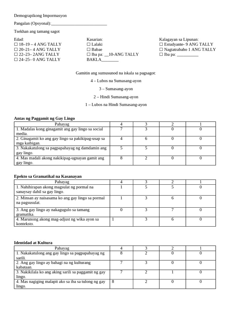 Tally - Gay Linggo | PDF