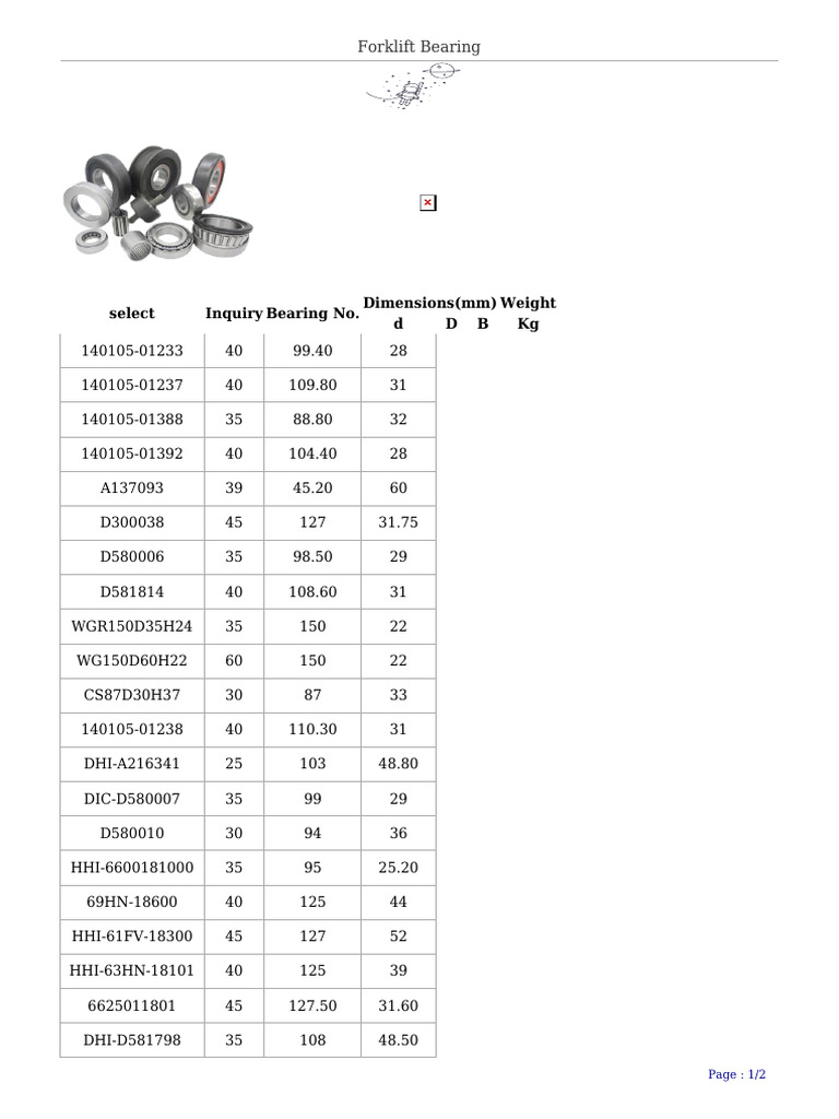 Forklift Wheel Bearing Specifications | PDF