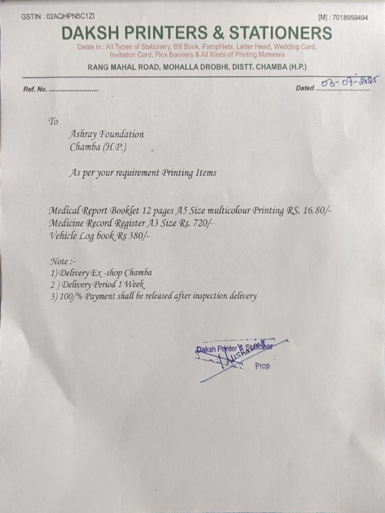 Quotation For Printing Patient Cards and Opd Registers | PDF | Printing