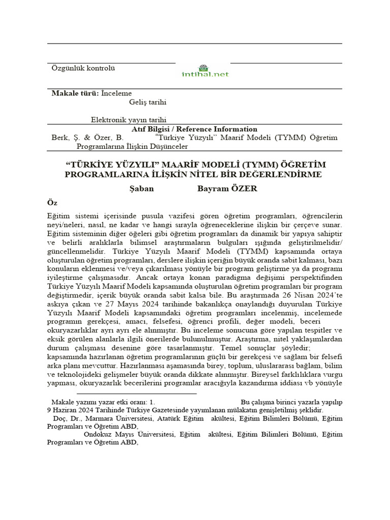 Maari̇f Modeli̇ Makale 1 | PDF