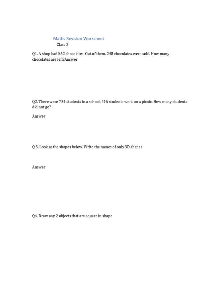 Class 2 Math Worksheet Copy-1 | PDF