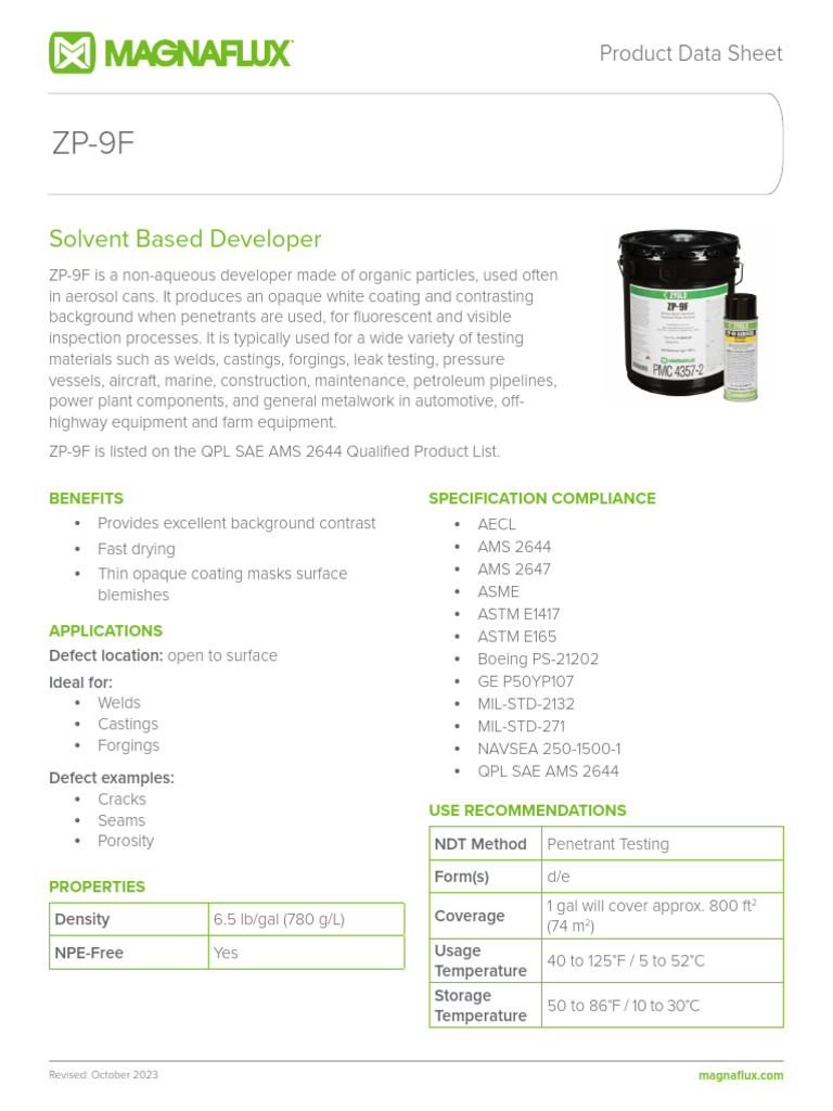 ZP 9F Product Data Sheet English | PDF | Nondestructive Testing | Materials