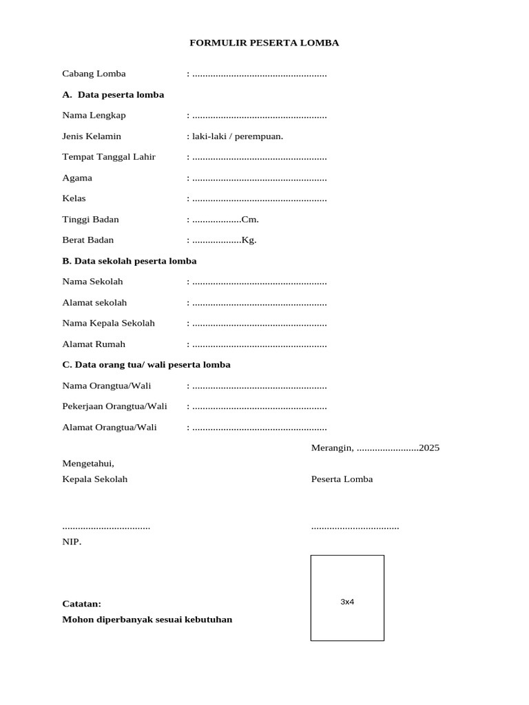 Formulir Peserta Lomba | PDF