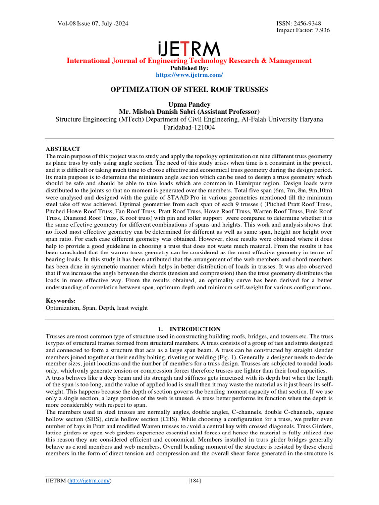 Optimization of Steel Roof Trusses | PDF | Truss | Mathematical Optimization