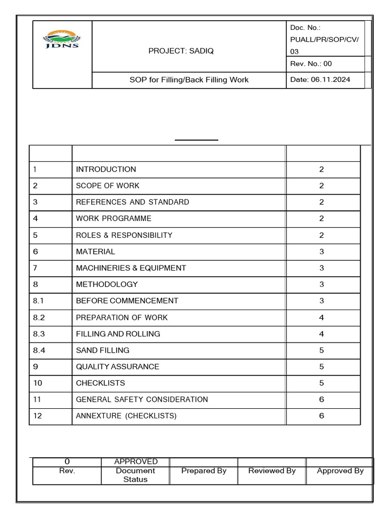 03.sop For Filling-Backfilling Work | PDF