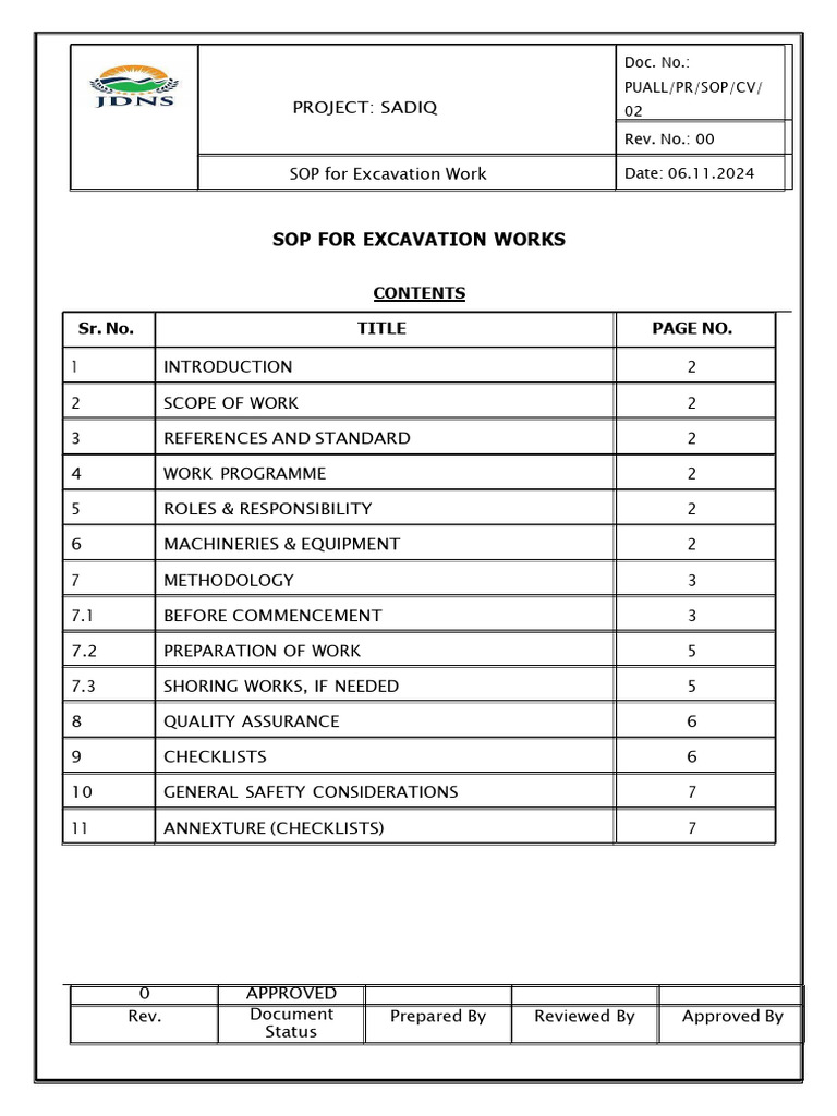 SOP for Excavation Work Procedures | PDF | Trench