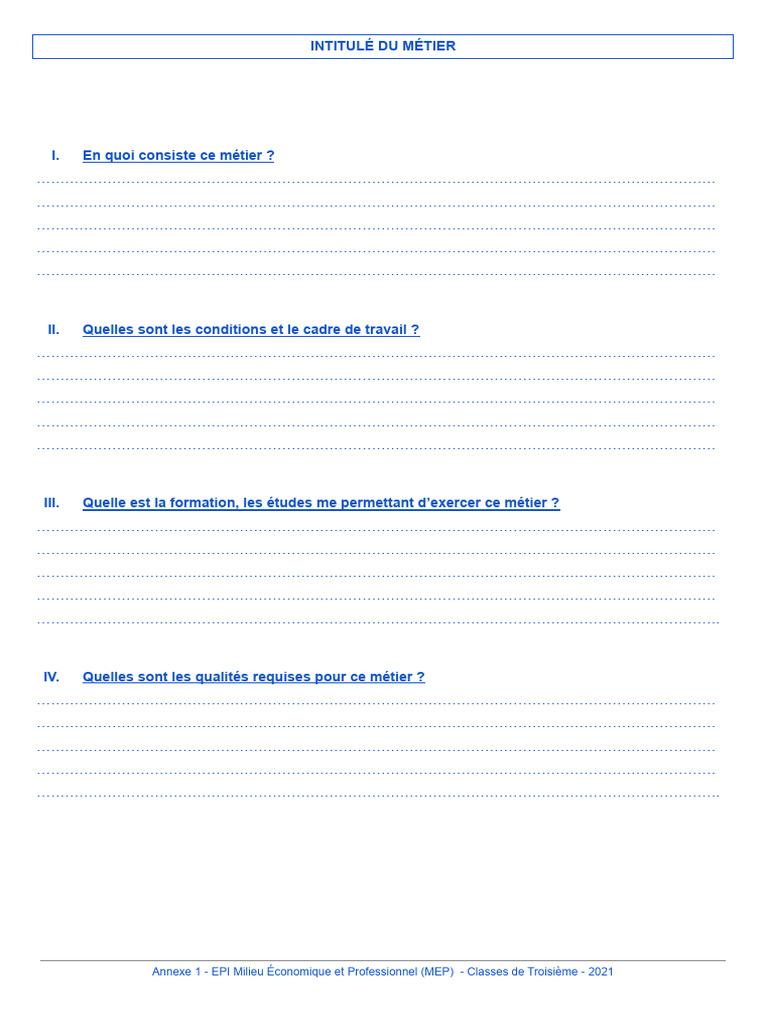 Annexe 1 - Fiche Métier | PDF