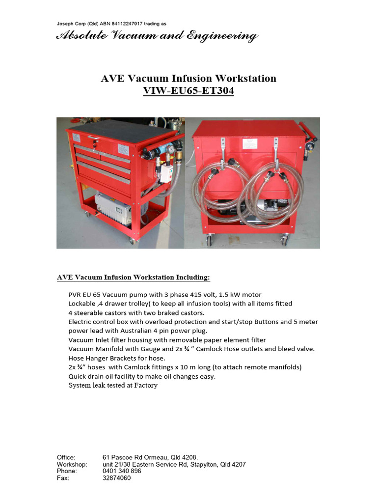 AVE Vacuum Infusion Workstation EU65 | PDF