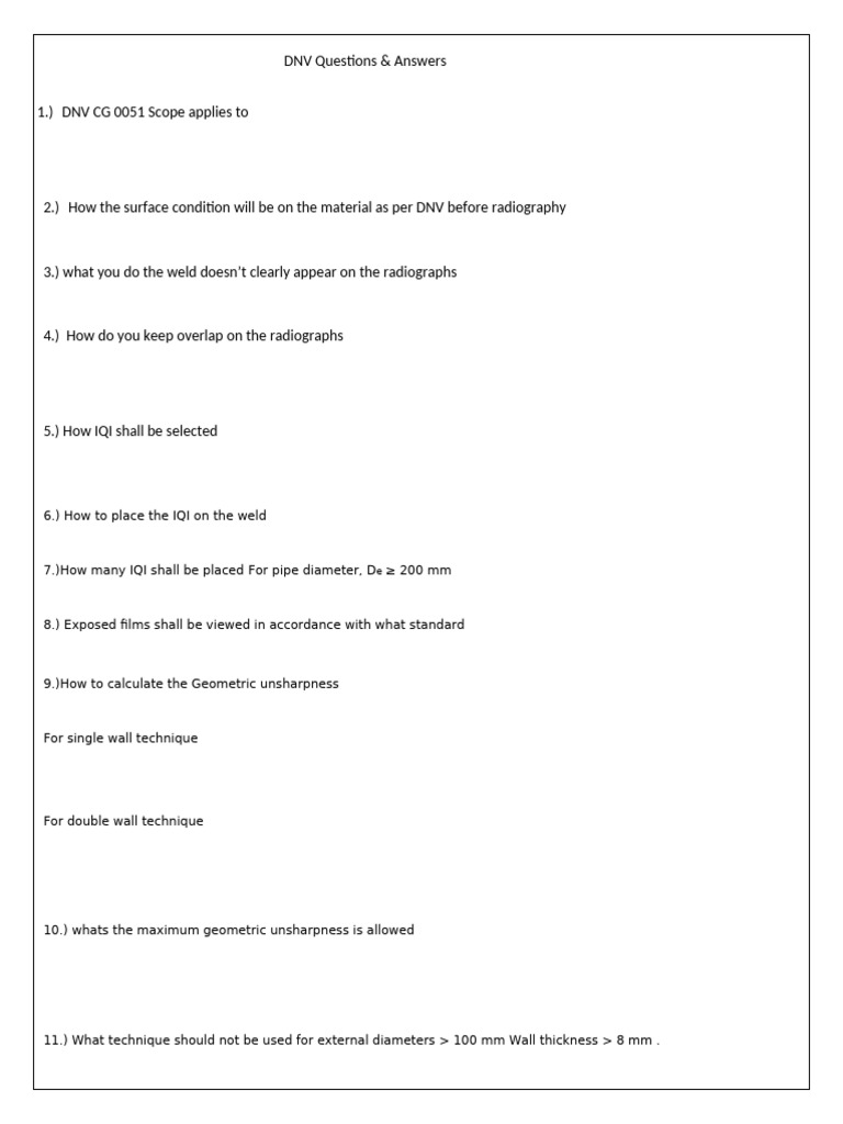 DNV Radiography Techniques Q&A Guide | PDF | Radiography | Pipe (Fluid ...