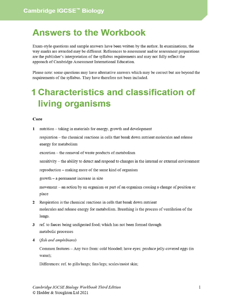 Hodder Biology Workbook Answers | PDF
