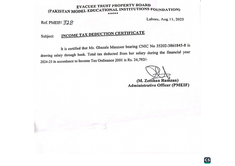 Salary Tax Deduction Certificate | PDF