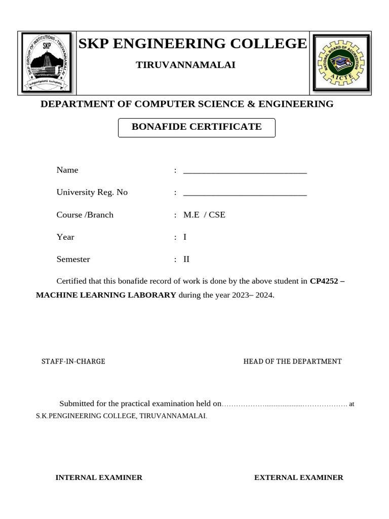 Me Cp4252-II Semester - Machine Learning | PDF | Engineering | Image ...