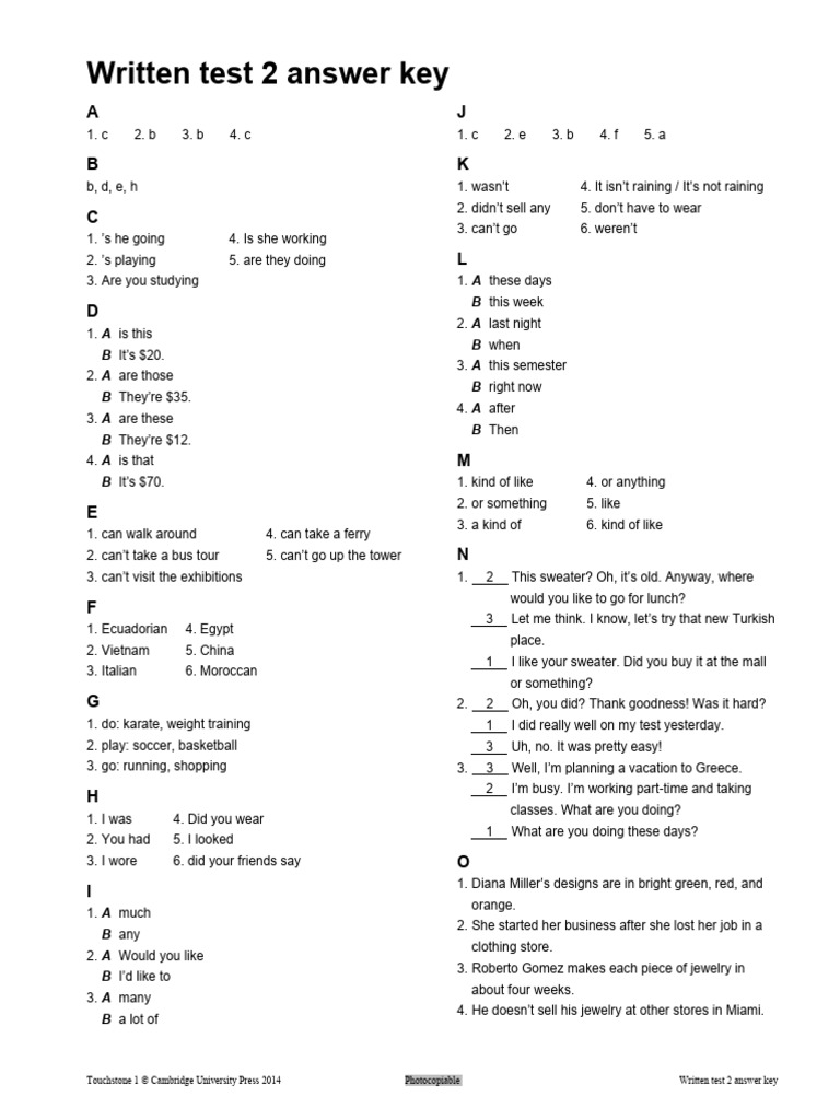 Touchstone 1 Written Test 2 Answer Key | PDF | Chess Openings | Chess ...