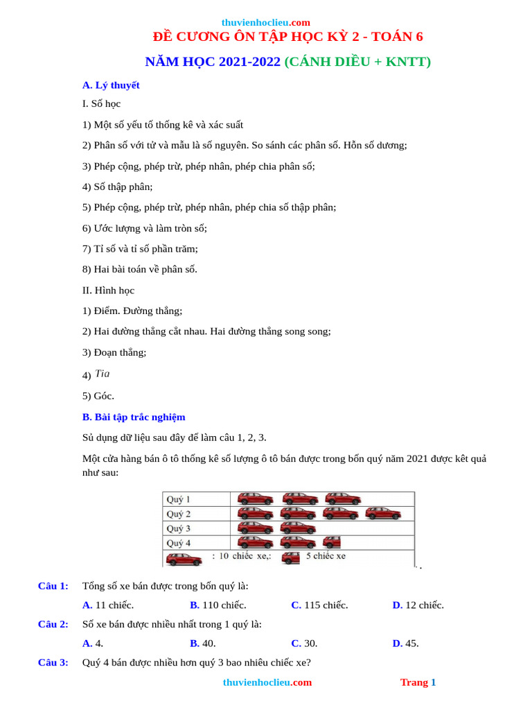 Thuvienhoclieu.com de Cuong on Thi Toan 6 HK2 | PDF