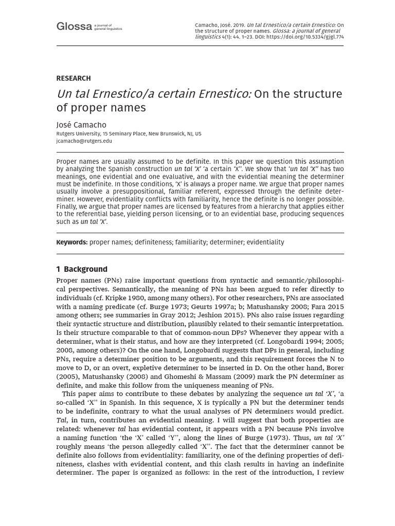 Analyzing "Un Tal" in Proper Names | PDF | Syntax | Interpretation ...