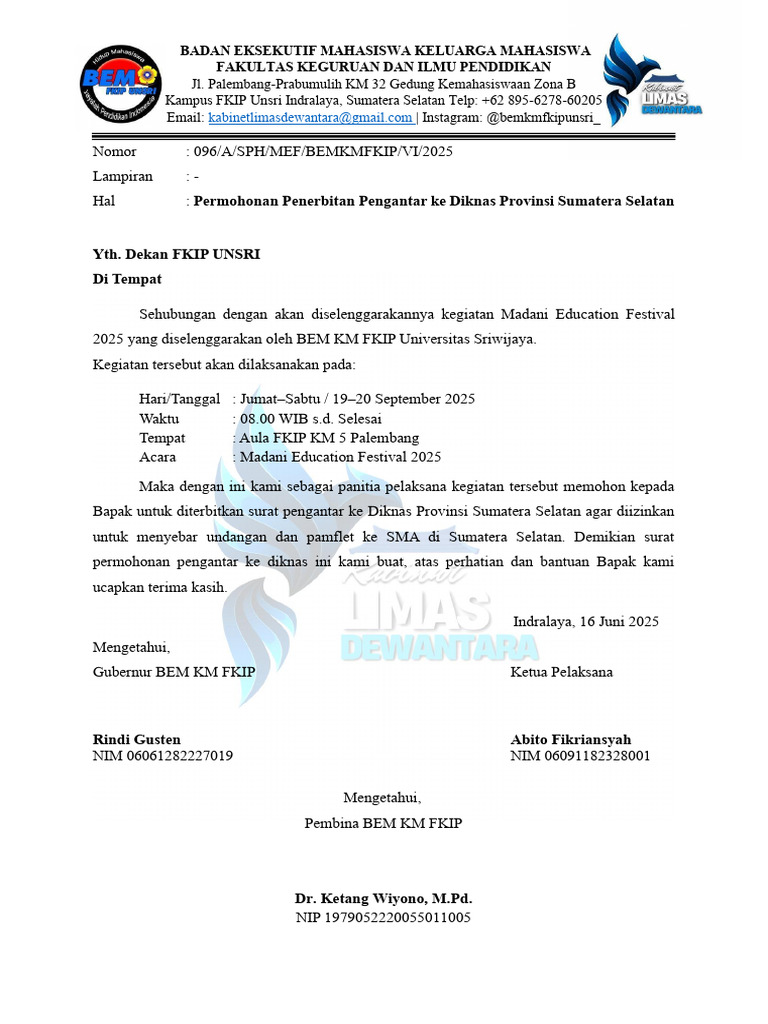 Permohonan Surat Pengantar Diknas 2025 | PDF