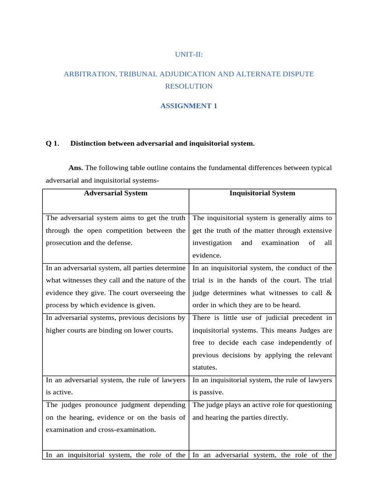 Assignments of Unit 2. Sbj. Legal Studies. Class 12 | PDF | Alternative Dispute Resolution ...