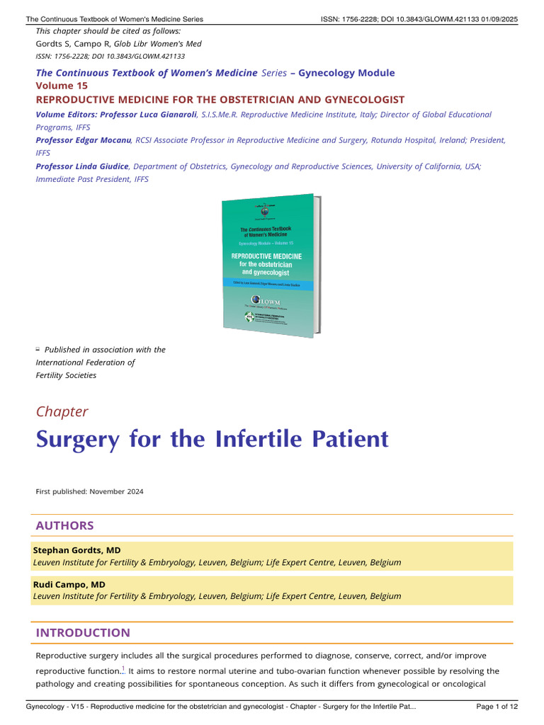 Reproductive Surgery for Infertility | PDF | Medical Specialties ...