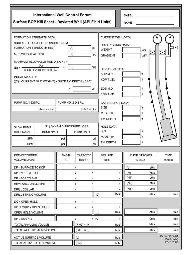 Surface BOP Kill Sheet for Deviated Wells | PDF | Chemical Engineering