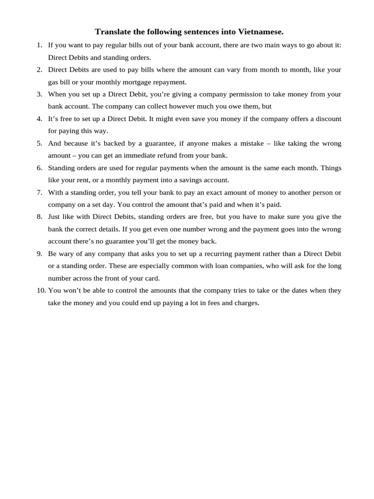 Direct Debits vs. Standing Orders Explained | PDF