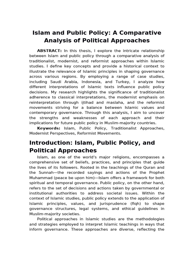 Islam and Public Policy A Comparative Analysis of Political Approaches ...