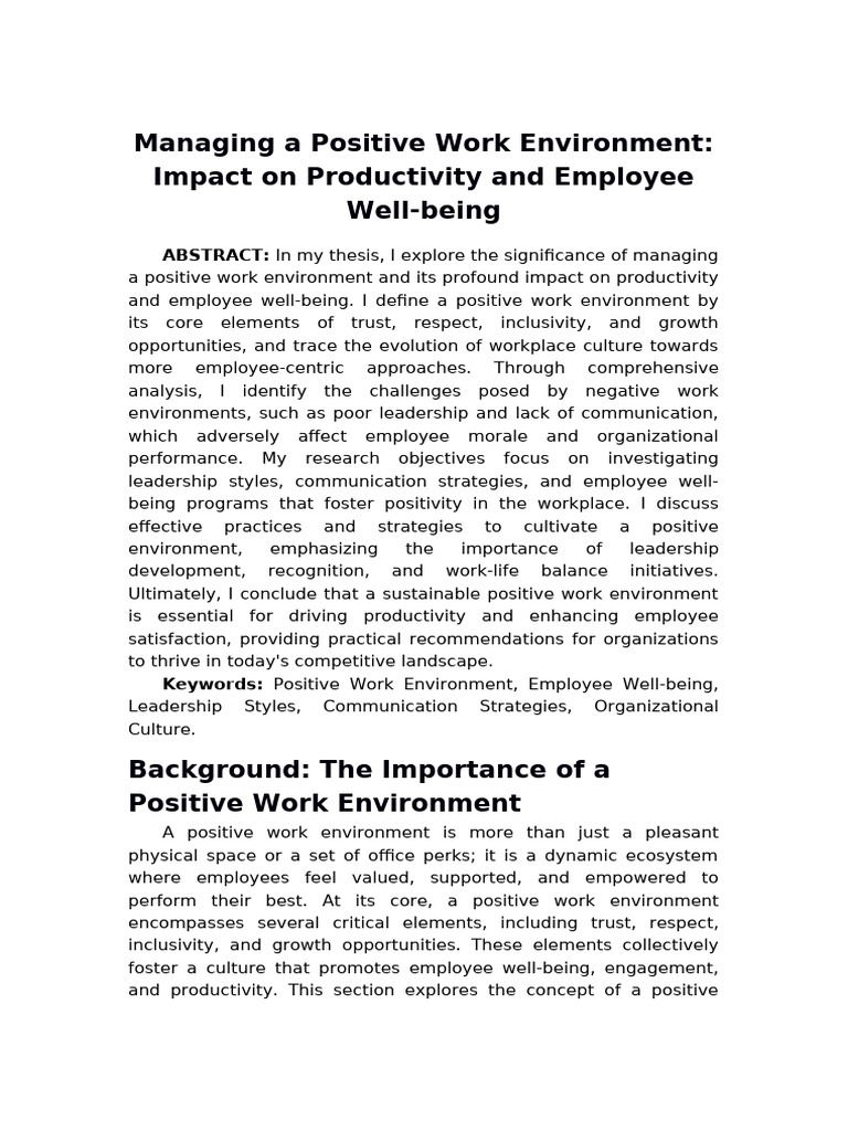 Positive Work Environment Strategies | PDF | Leadership | Employee ...
