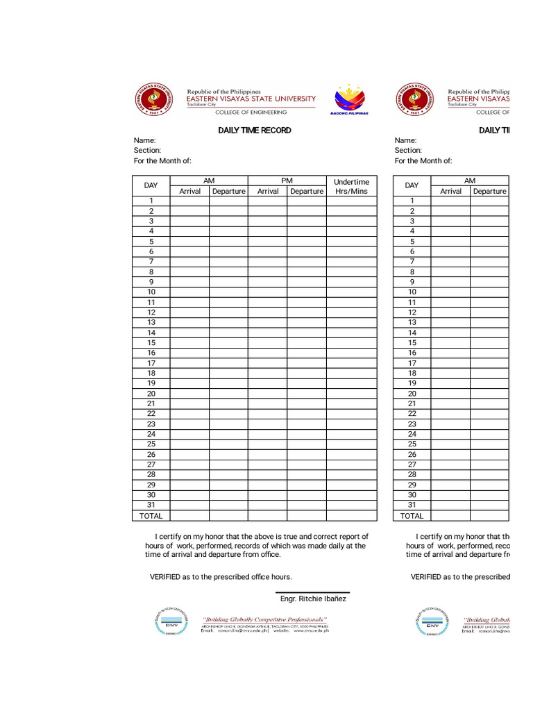 Daily Time Record Template | PDF