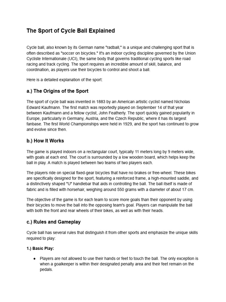 The Sport of Cycle Ball Explained | PDF | Cycle Sport | Sports
