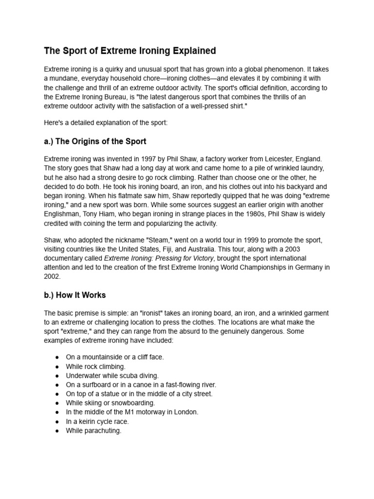 The Quirky Sport of Extreme Ironing | PDF | Underwater Diving