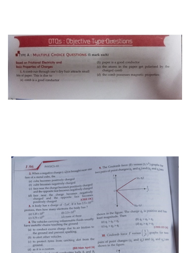 Electrostatics (SL Arora) .... MCQ | PDF