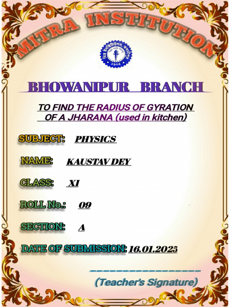 Physics Project Front Page | PDF