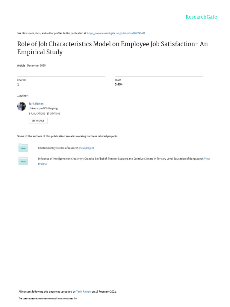 Job Characteristics and Employee Satisfaction | PDF | Job Satisfaction ...