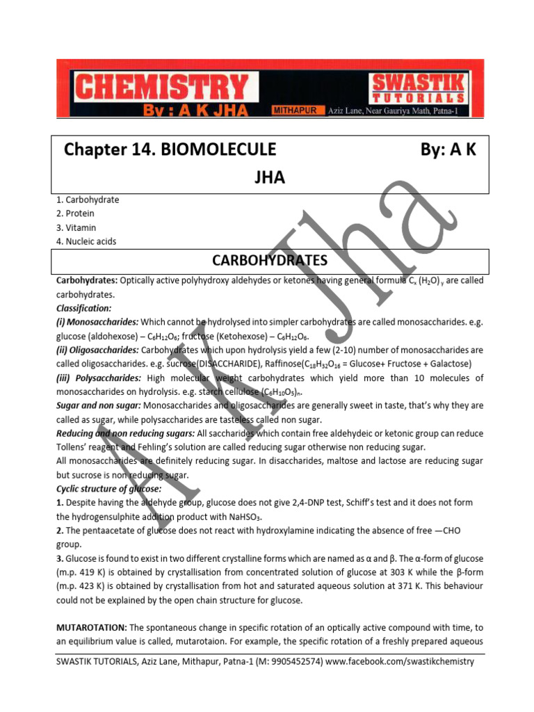 BIOMOLECULE-NOTES | PDF | Carbohydrates | Rna