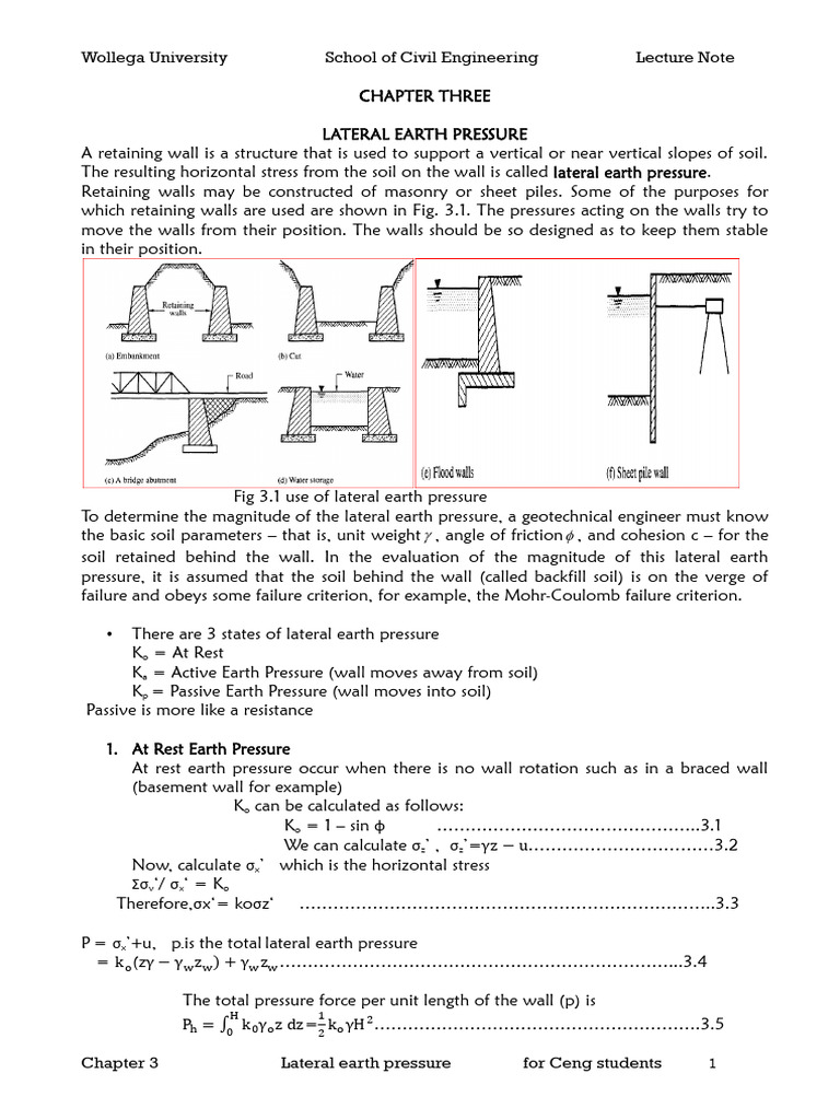 Soil 2 CHAPTER 3 Lateral Earth Pressure Ceng | PDF | Friction | Mechanics