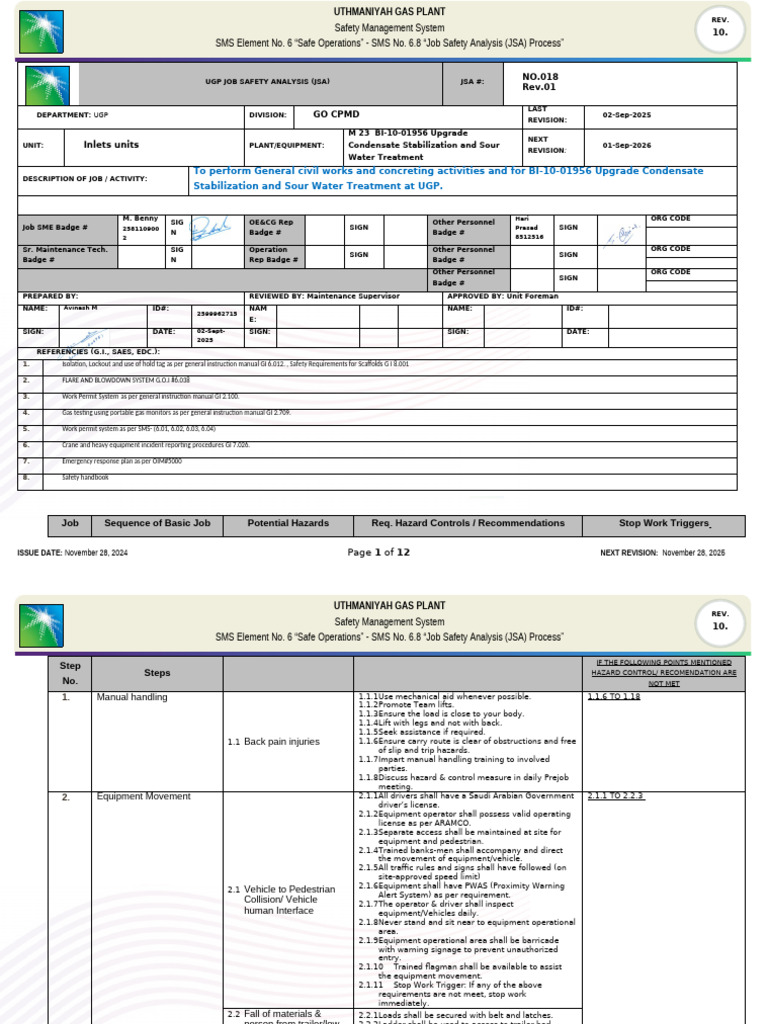 JSA-General Civil Works & Concreting Activities 02.09.2025 | PDF ...