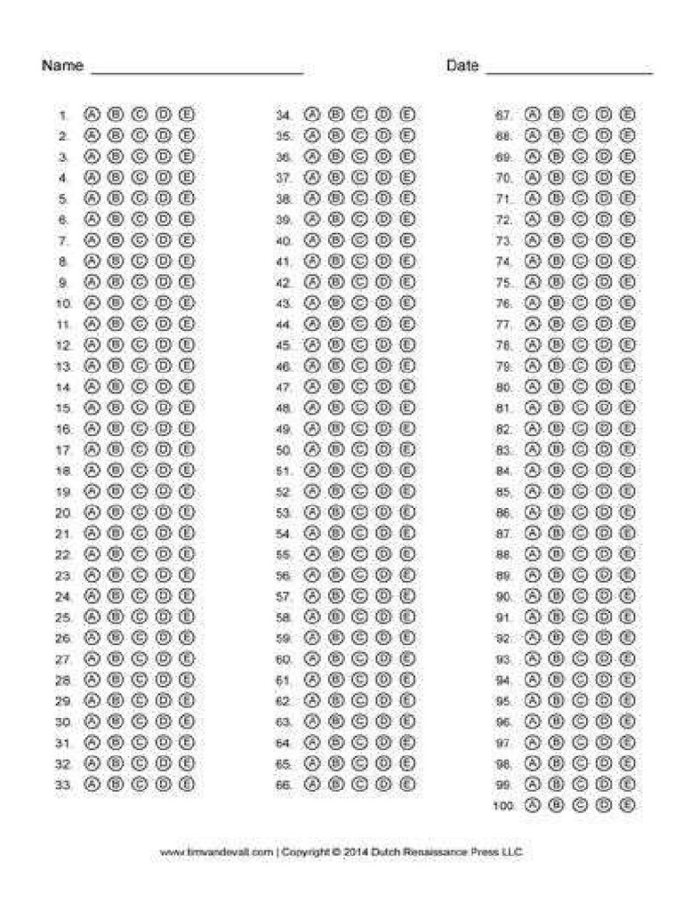 Printable Answer Sheet Templates PDF For Multiple Choice Tests | PDF
