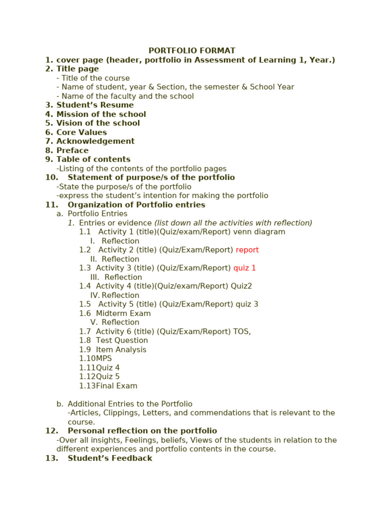 Portfolio Format | PDF