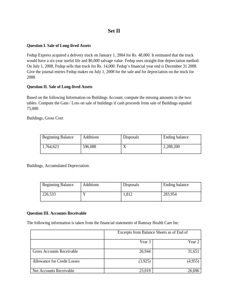 End Term Practice Question Set II | PDF | Depreciation | Expense