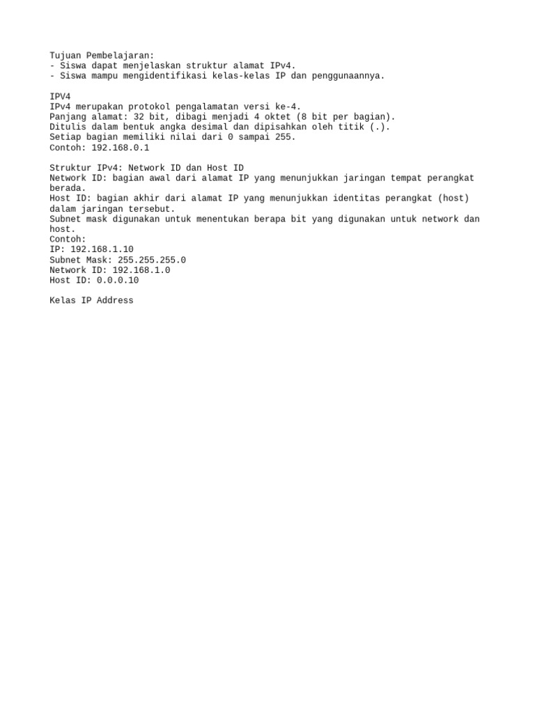 Struktur dan Kelas Alamat IPv4 | PDF