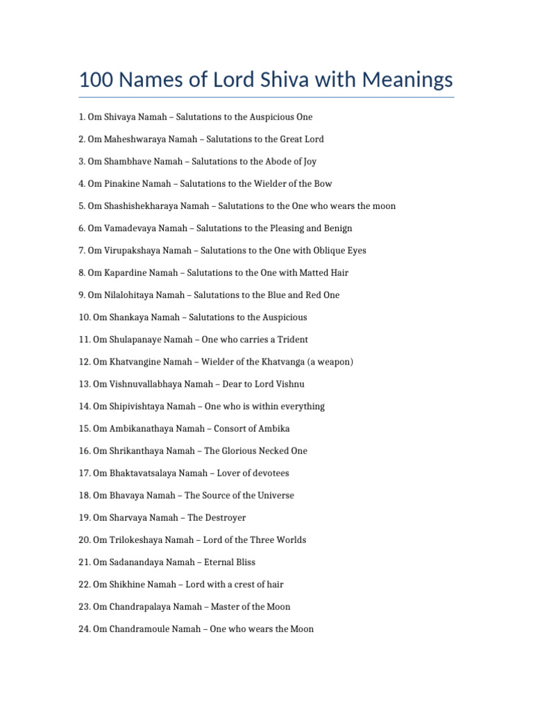 100 - Names - of - Lord - Shiva Gygyfyff Hi I Am in The World Which Is ...