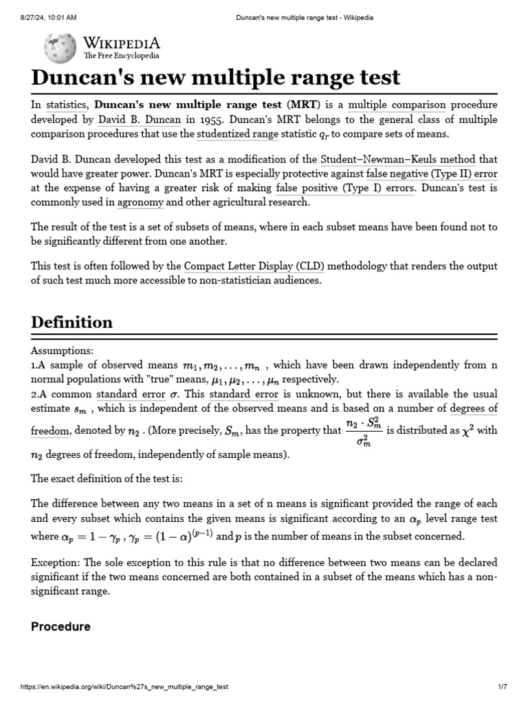 Duncan's Multiple Range Test Explained | PDF | Evaluation Methods ...