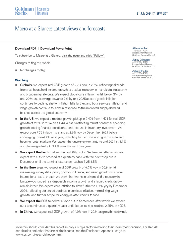 Macro at A Glance - Latest Views and Forecasts | PDF | Securities ...