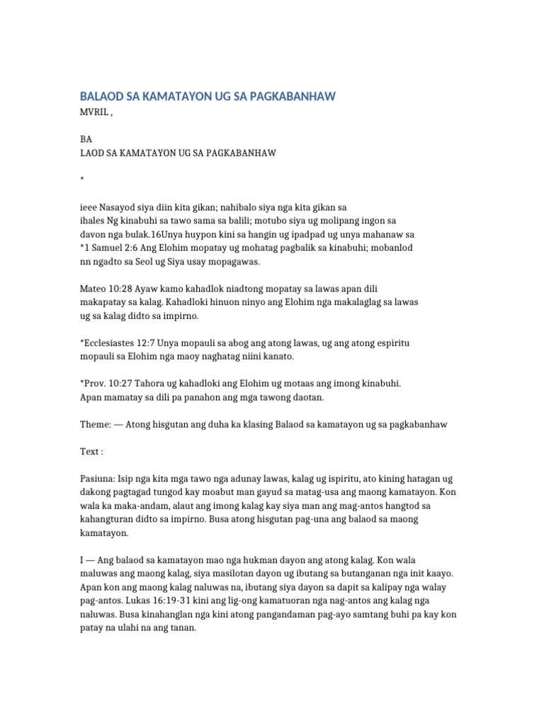 Balaod Sa Kamatayon Ug Pagkabanhaw Ni Yahshua | PDF